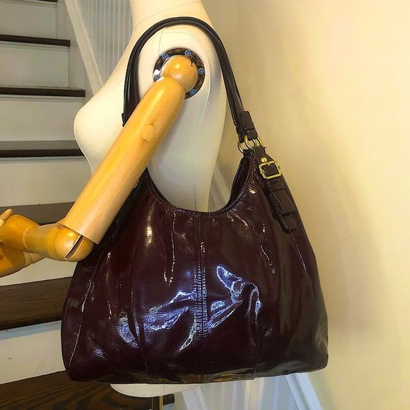 Coach | Bags | Coach Purple Patent Leather Madison Triple Section Hobo ...